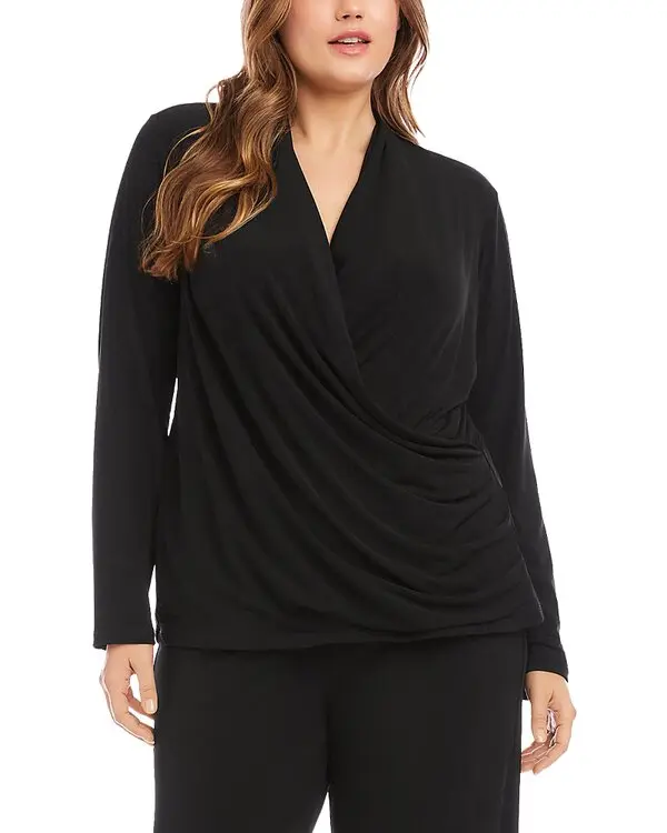 Karen Kane Drape Front Crossover V Neck Top - Black