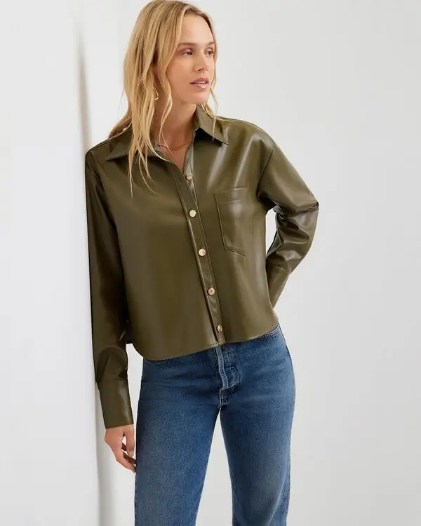 Fifteen Twenty Victoria Faux Leather Button Up Top