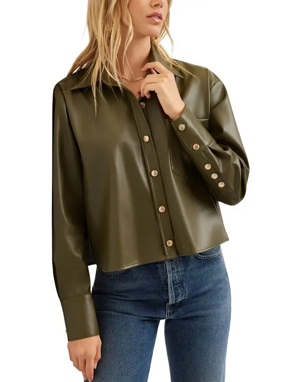 Fifteen Twenty Victoria Faux Leather Button Up Top