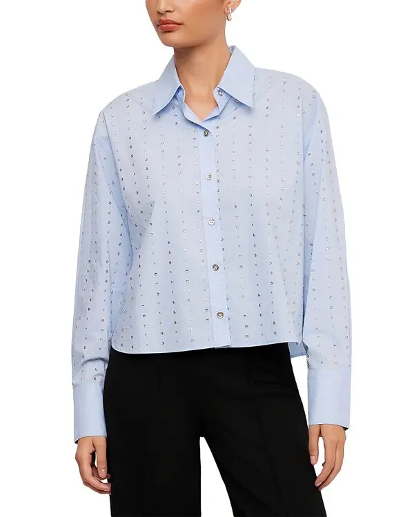Fifteen Twenty Lisa Cotton Embellished Button Up Top