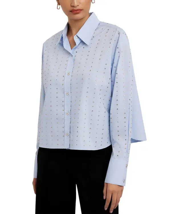 Fifteen Twenty Lisa Cotton Embellished Button Up Top