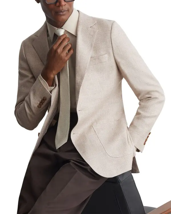 REISS Positano Tailored Fit Linen, Silk & Cotton Blend Blazer