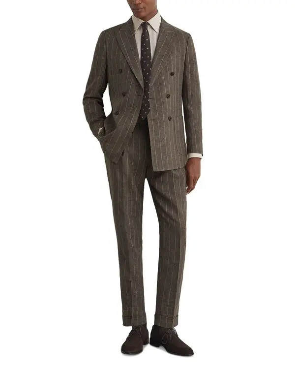 REISS Miramare Side Tab Linen & Cotton Blend Trousers