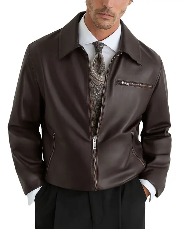 REISS Strader Leather Jacket - Brown