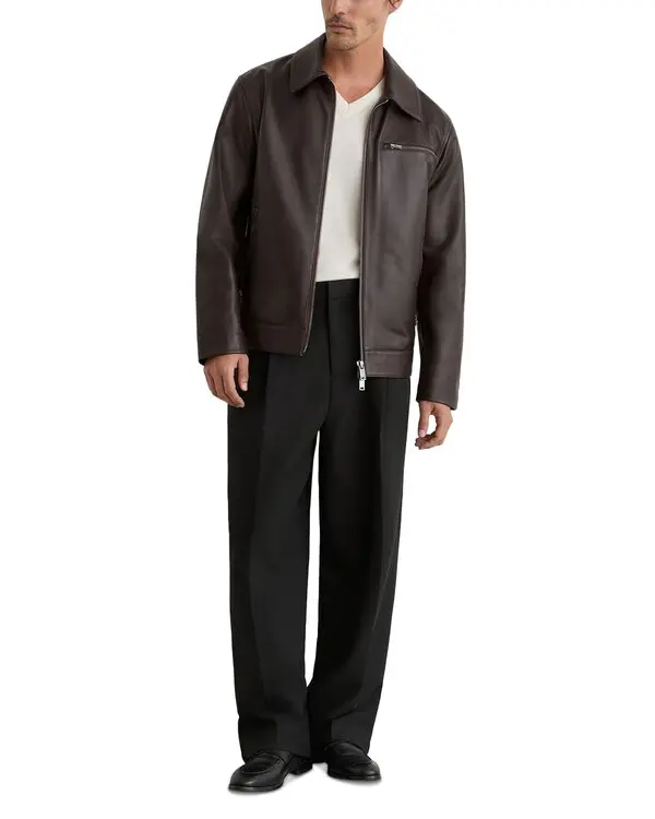 REISS Strader Leather Jacket - Brown
