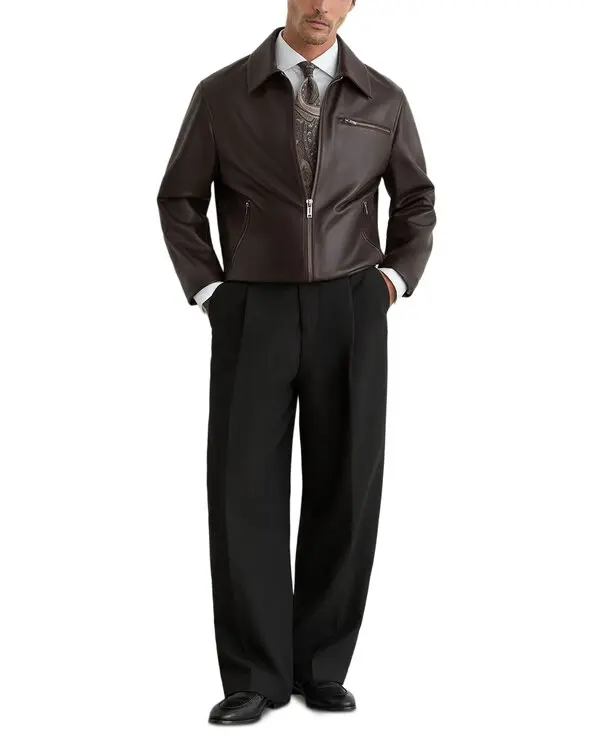 REISS Strader Leather Jacket - Brown
