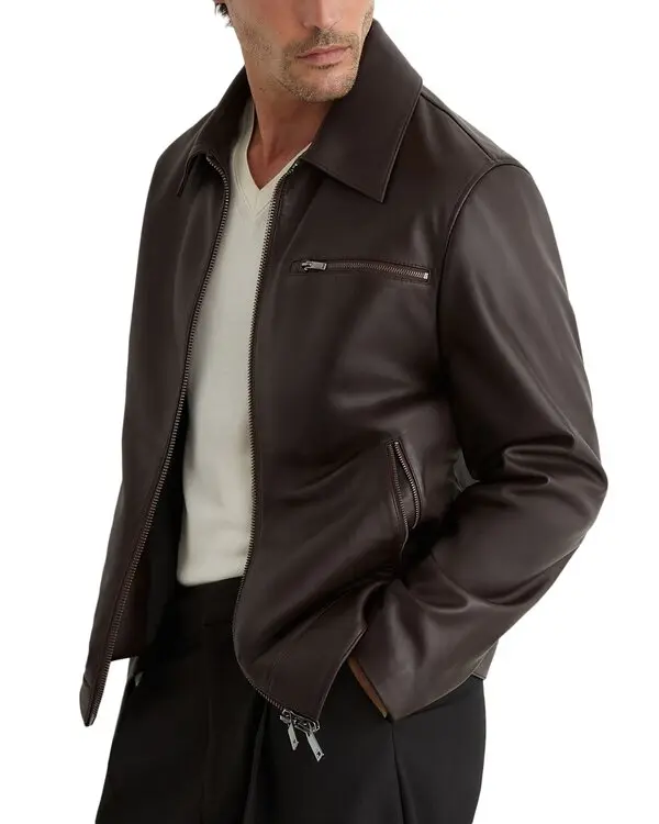 REISS Strader Leather Jacket - Brown