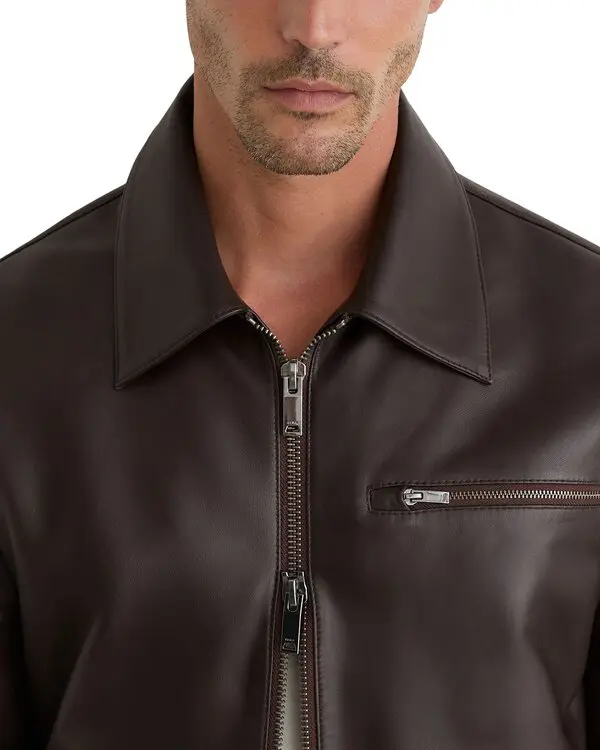 REISS Strader Leather Jacket - Brown