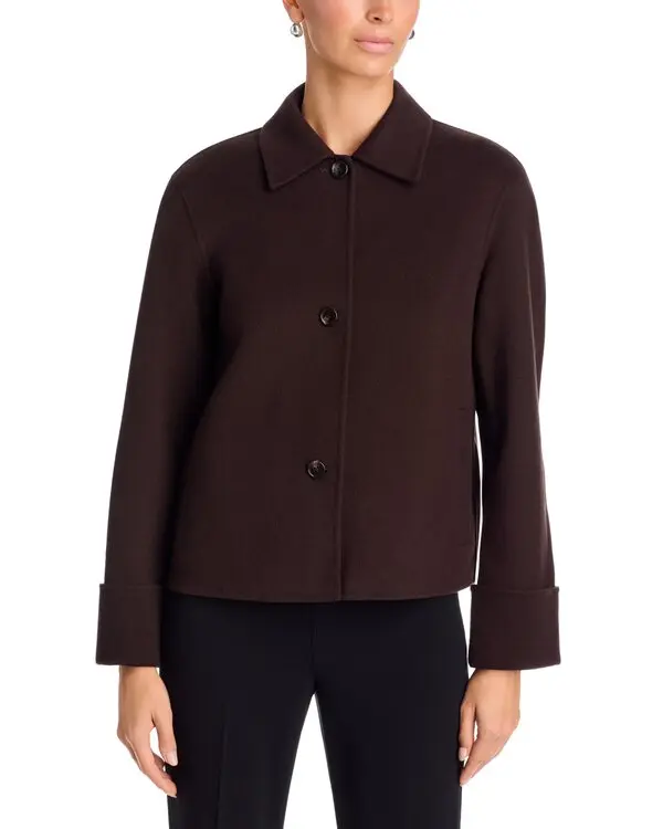 Theory Double Face Wool Blend Boxy Cuff Jacket - Cacao