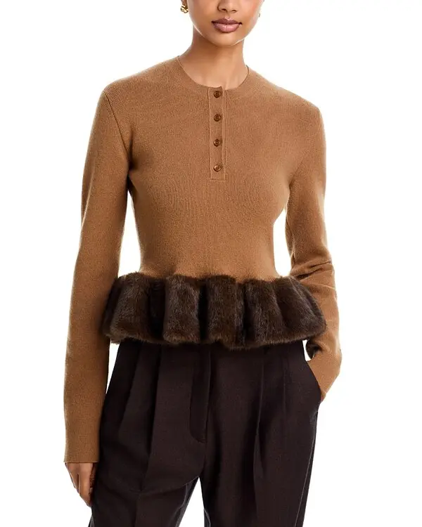 Stella McCartney Wool Blend Sweater With Faux Fur Trim - Camel