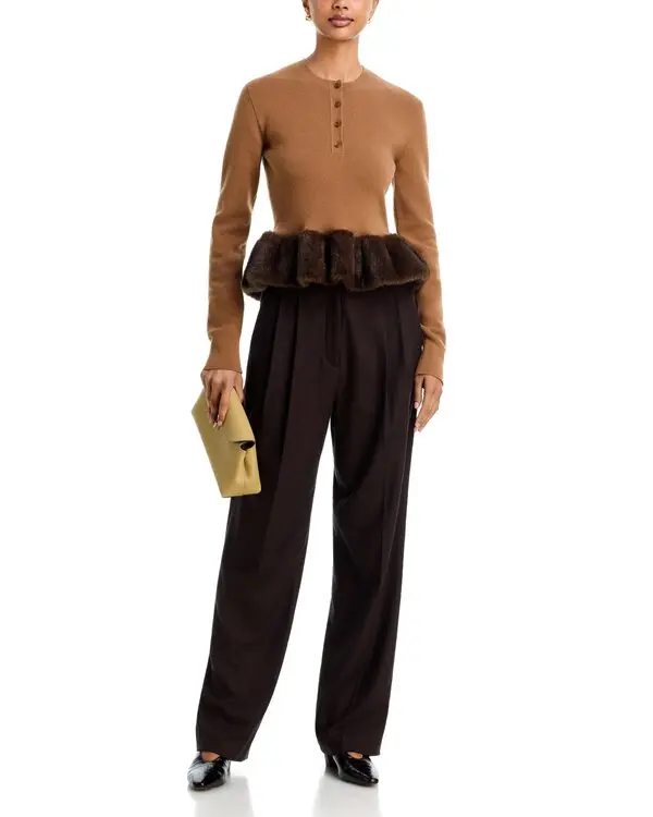 Stella McCartney Wool Blend Sweater With Faux Fur Trim - Camel