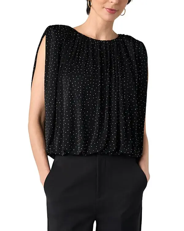 LIVERPOOL Sleeveless Draped Knit Top - Black/ Silver