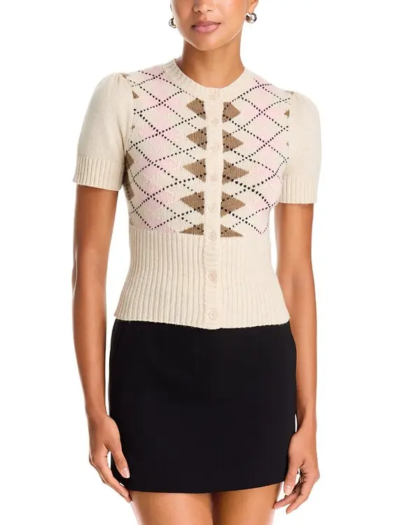 GUIZIO The Sweet Argyle Cardigan - Cream Argyle
