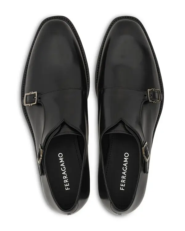 FERRAGAMO Double Monk Strap Leather Loafers
