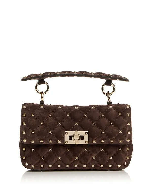 Valentino Garavani Rockstud Spike Small Suede Shoulder Bag - Brown