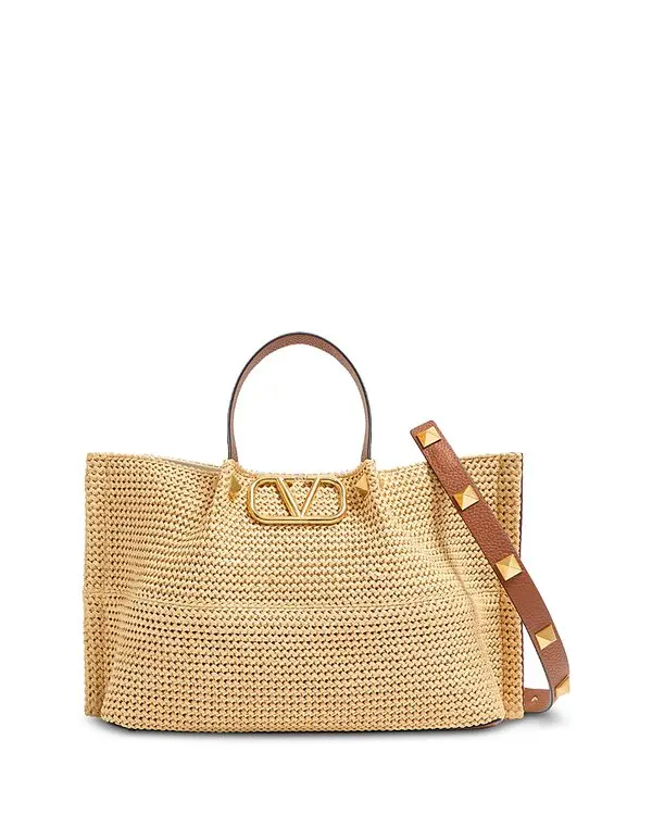 Valentino Garavani Vlogo Medium Raffia Tote Bag - Natural/multi