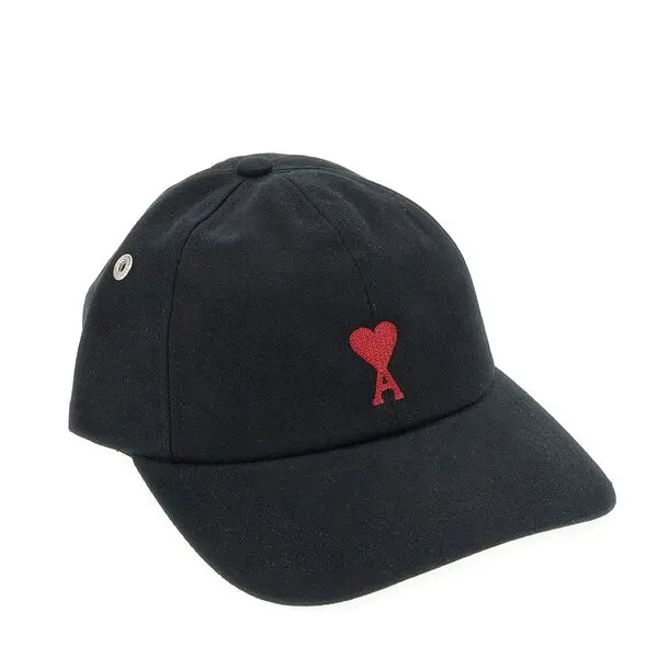 AMI Paris De Coeur Cotton Gabardine Baseball Cap - Black
