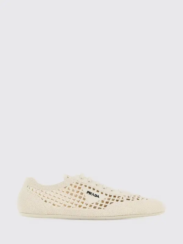 Prada Crochet Cotton Collapse Sneakers - Cream