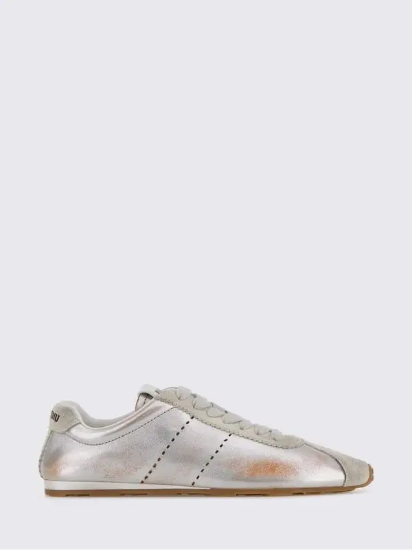 Miu Miu Metallic Leather Lace-up Sneakers - Silver