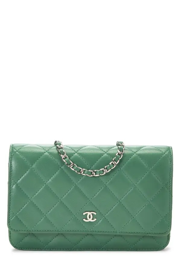 Chanel Caviar Classic Quilted Wallet On Chain - Green