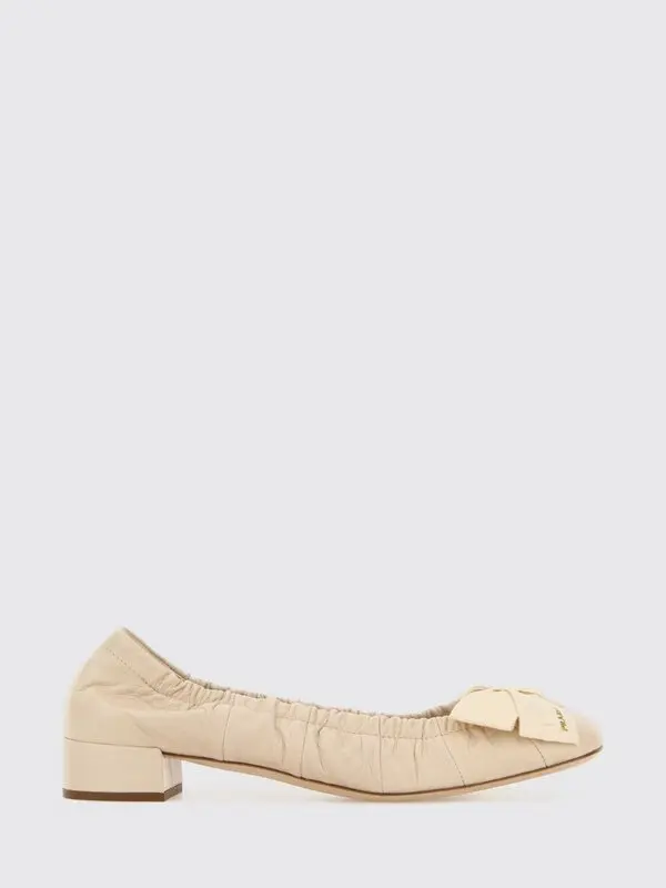 Prada Gathered Leather Ballerina - Cream