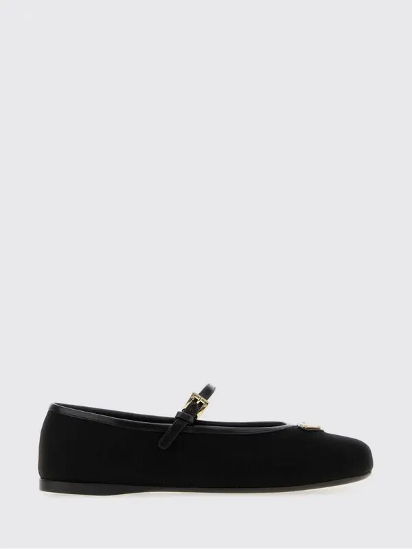 Prada Fabric Ballet Flats With Buckle Strap - Black