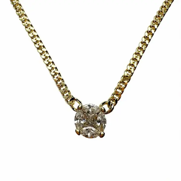 BY OZGE Starlight Solitaire Zircon Plated Statement Chain Necklace - Gold