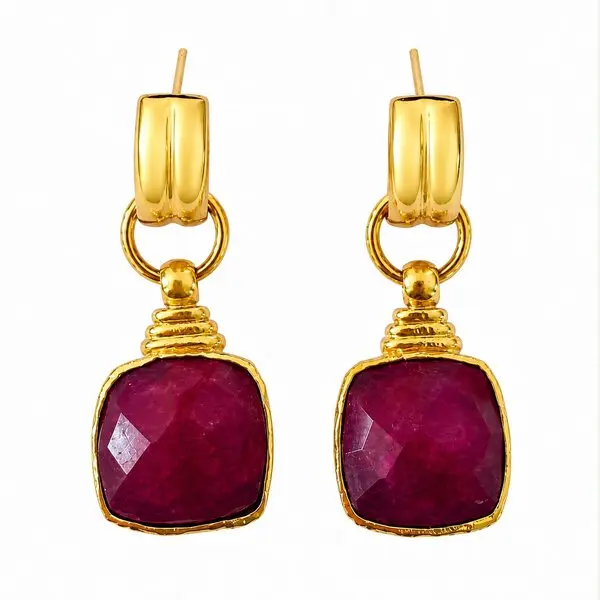BY OZGE Purple / Gold Crimson Reverie Ruby Tone Burgundy Stone Drop Earrings Gold - Purple/gold