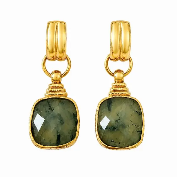 BY OZGE Mystic Labradorite Gold Plated Natural Stone Drop Earrings - Green