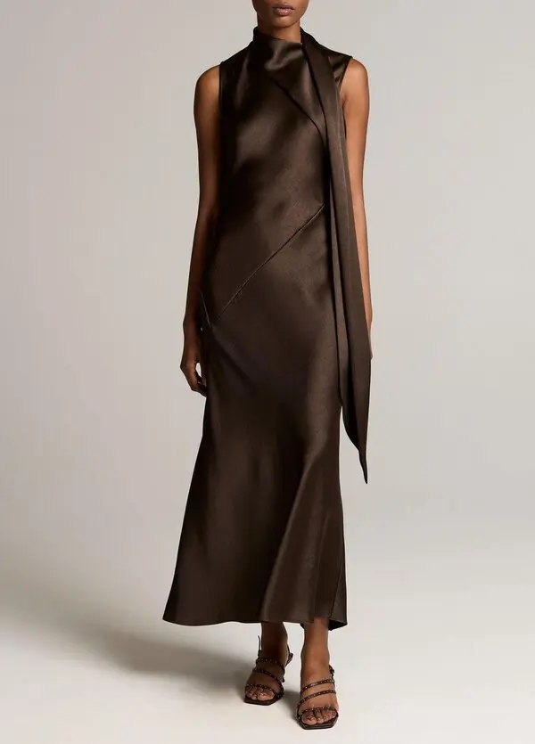 Vince Satin Scarf-neck Dress