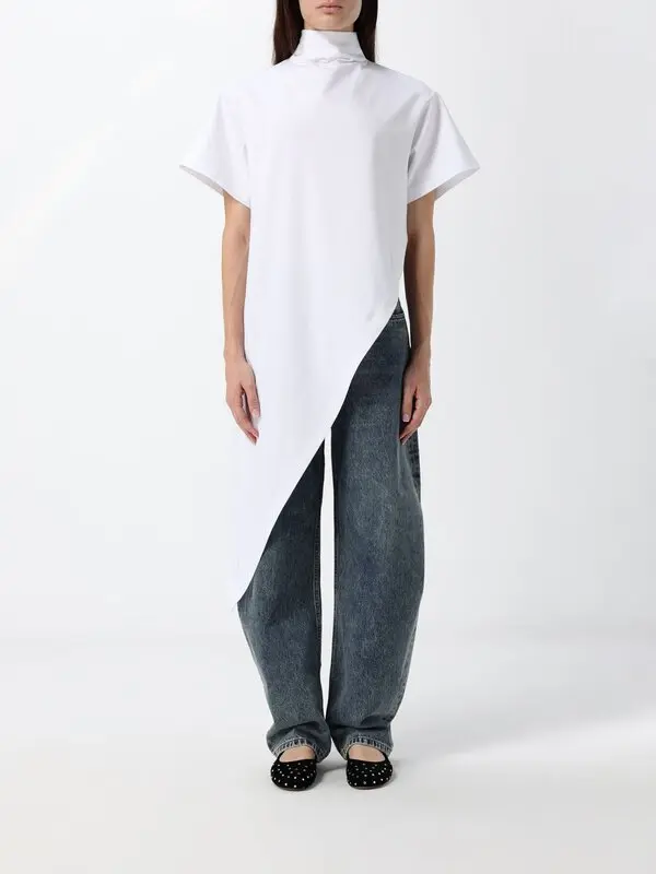 ALAIA Alaia Asymmetrical Draped Cotton Jersey Turtleneck Top