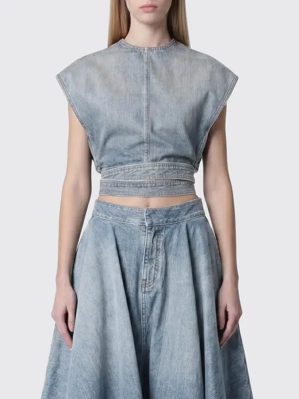 ALAIA Cropped Cotton Denim Top Alaia