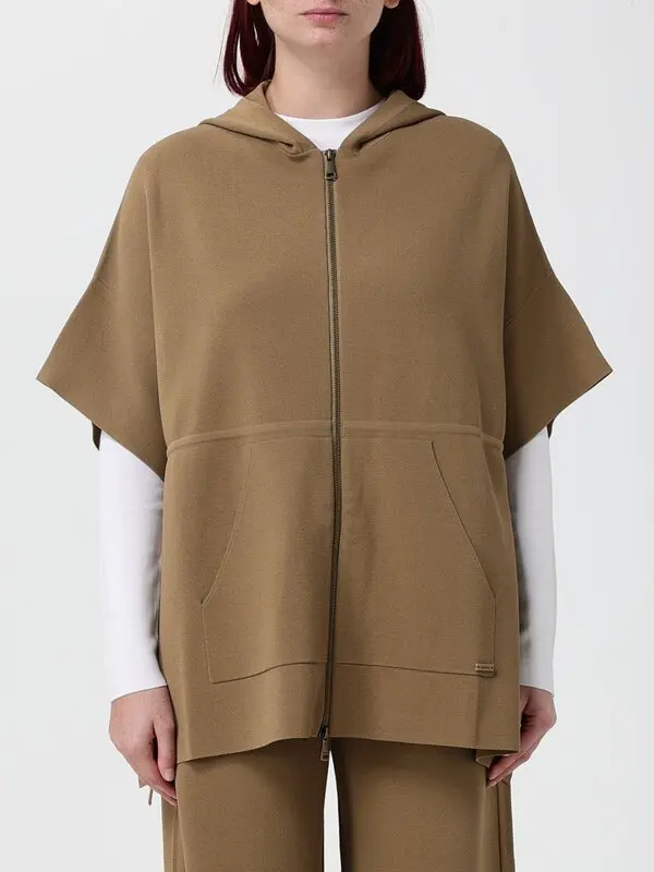 Max Mara Hooded Viscose Cape With Zip Closure - Brown