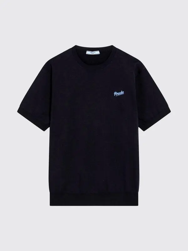 Prada Crew Neck Silk And Cotton Blend Pullover - Blue