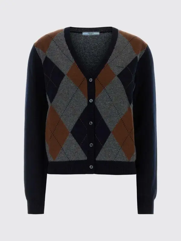 Prada Argyle V-neck Cashmere Cardigan - Blue