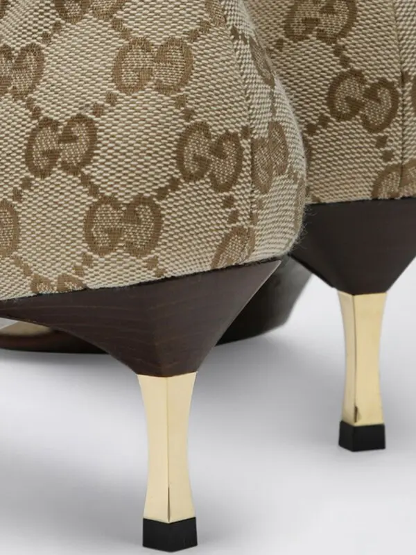 Gucci Bombshell Gg Jacquard Canvas Ankle Boots With Mid Stiletto Heel