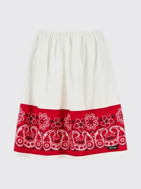 Miu Miu Cotton And Linen Blend Skirt With Paisley Border - White
