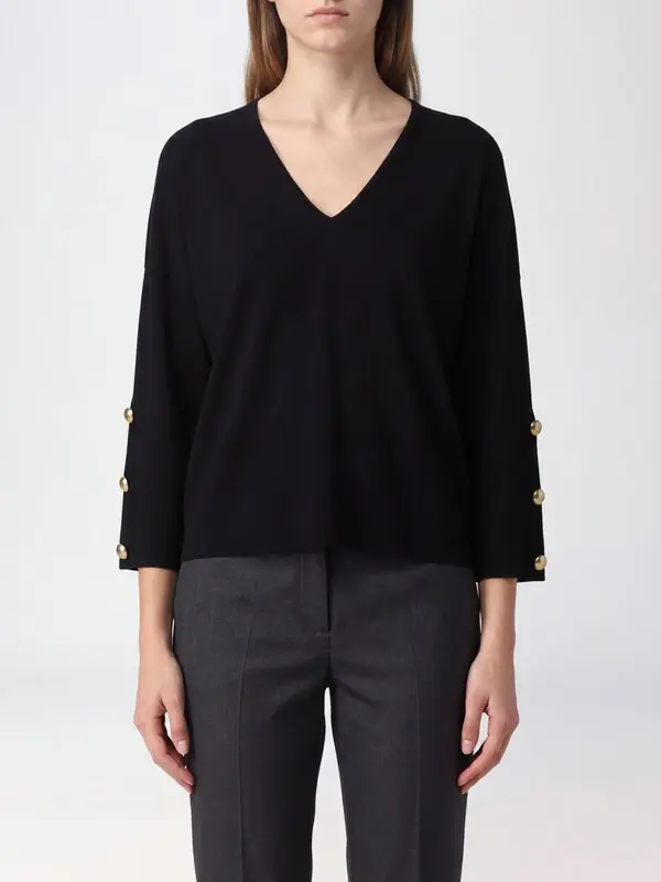 Max Mara Cropped Long-sleeved Blouse With V-neck And Dropped Shoulders - Black