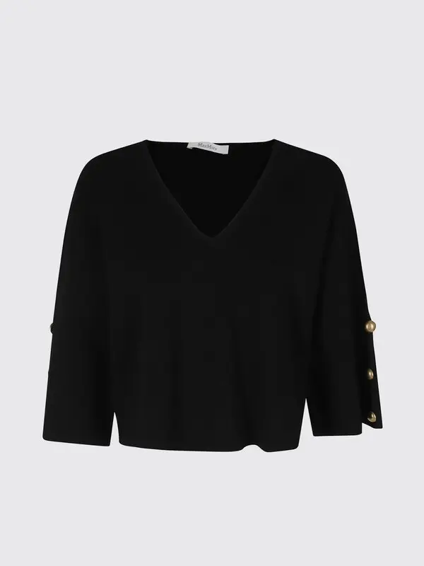 Max Mara Cropped V-neck Blouse With Embellished Cuffs - Black