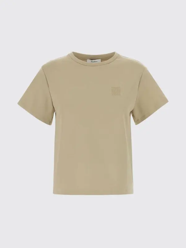 Max Mara Cotton Blend Crew-neck T-shirt With Tone-on-tone Logo - Gray
