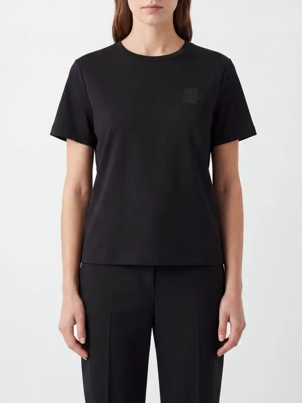 Max Mara Cotton Blend Crew-neck T-shirt With Tone-on-tone Logo - Black