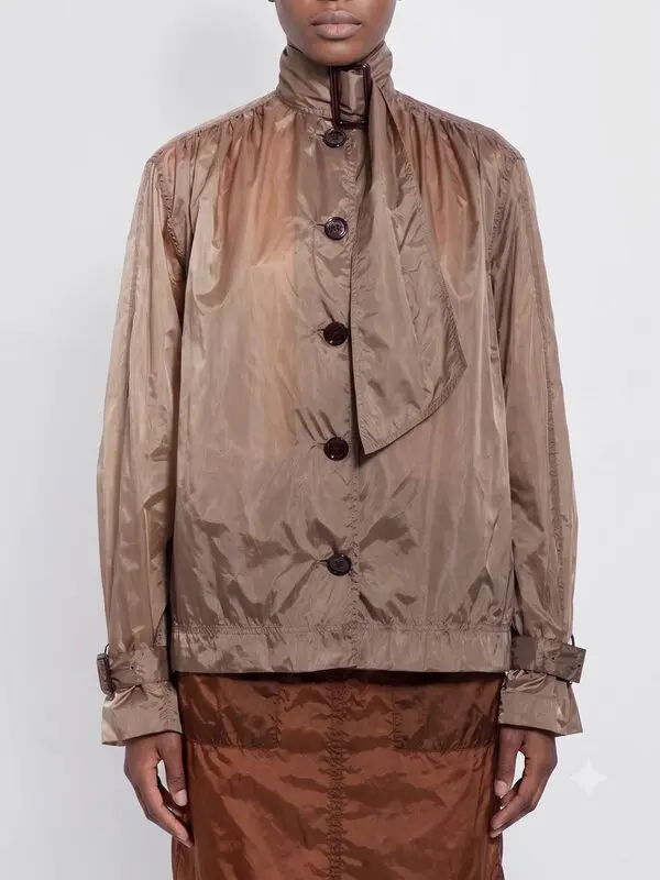 Saint Laurent Nylon Shirt With High Pussy-bow Collar And Long Sleeves - Brown