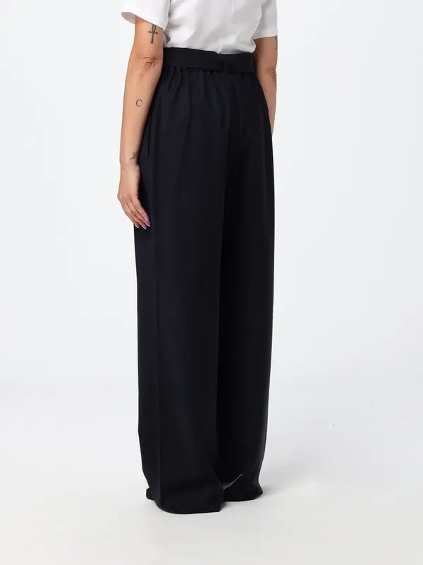 Max Mara Wide Leg Virgin Wool Trousers With Tie Belt - Blue