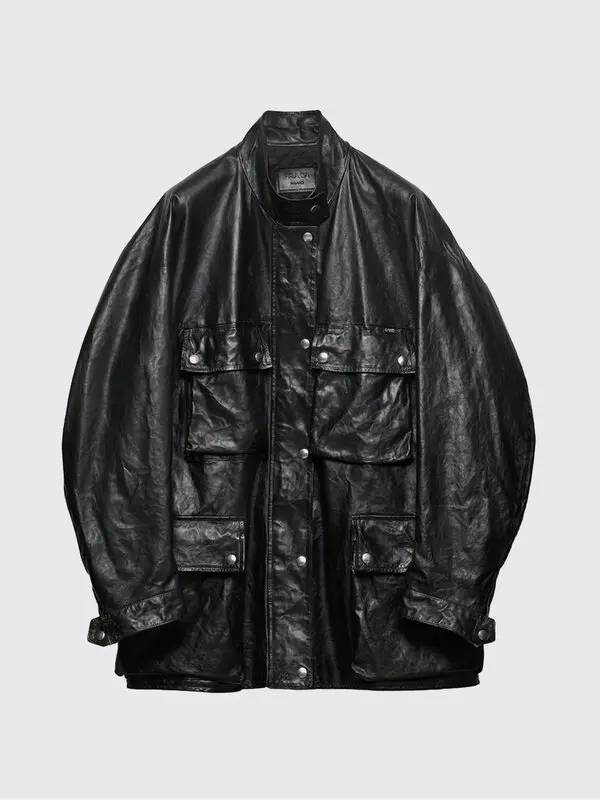 Prada Aged Leather Caban Jacket - Black