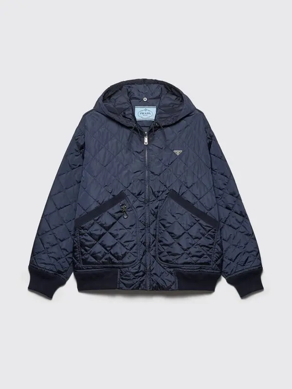 Prada Quilted Re-nylon Down Jacket With Hood - Blue