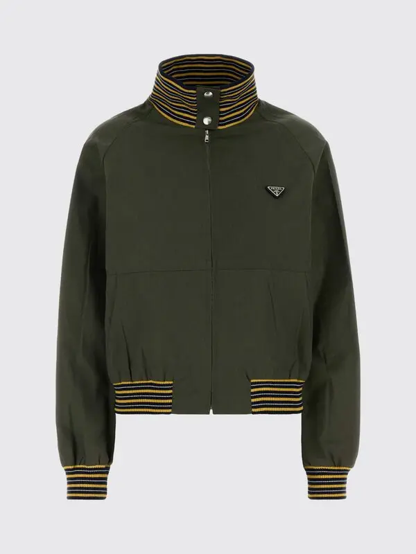 Prada Cotton Canvas And Re-nylon Bomber Jacket With Striped Trims - Red