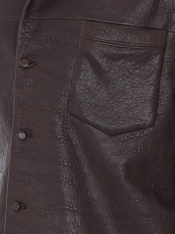 Saint Laurent Cropped Lambskin Leather Shirt Jacket With Patch Pockets