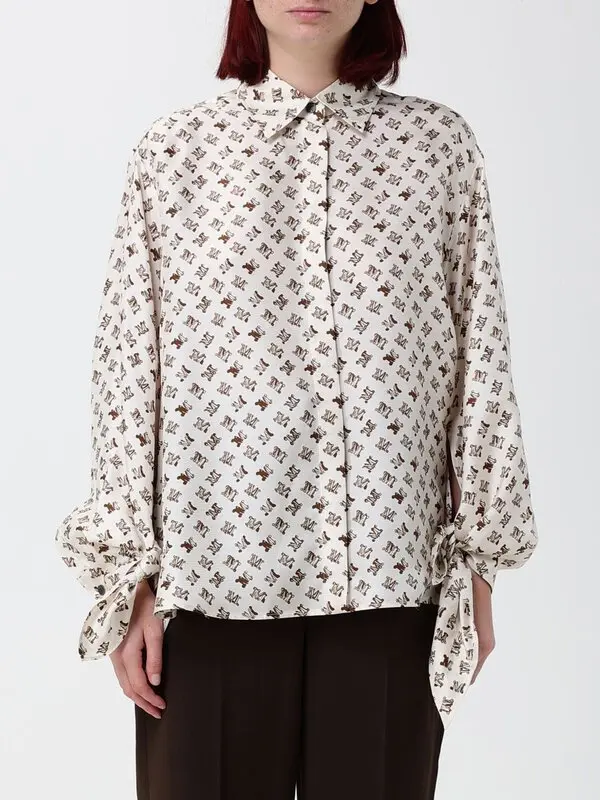 Max Mara Monogram Print Silk Shirt With French Collar And Concealed Placket
