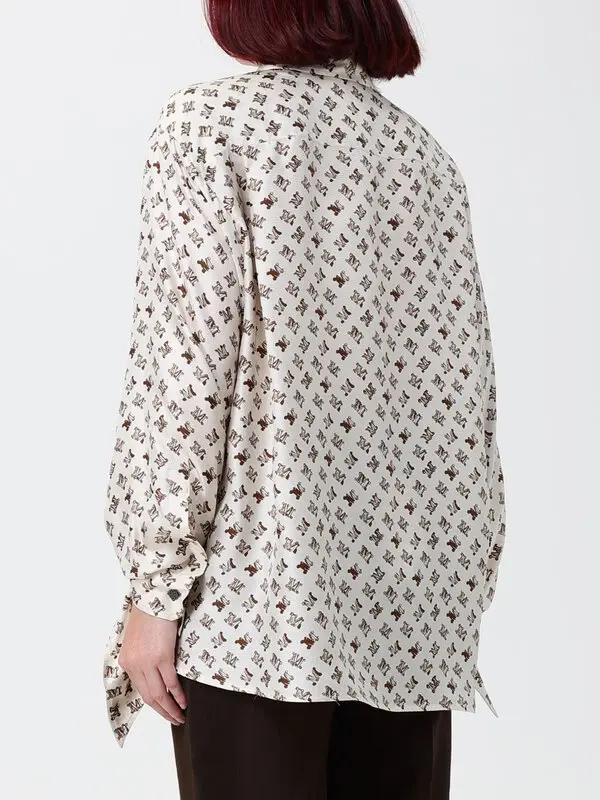 Max Mara Monogram Print Silk Shirt With French Collar And Concealed Placket
