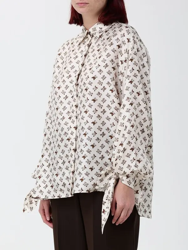 Max Mara Monogram Print Silk Shirt With French Collar And Concealed Placket